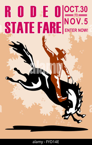 Rodeo Cowboy Riding Bucking Bronco Side View Continuous Line Drawing ...