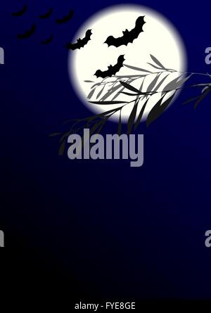 Branch of a bush and bats against the full moon Stock Photo - Alamy