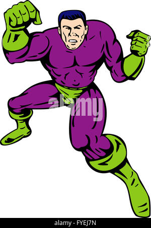 Illustration of superhero punching front full body front view isolated ...