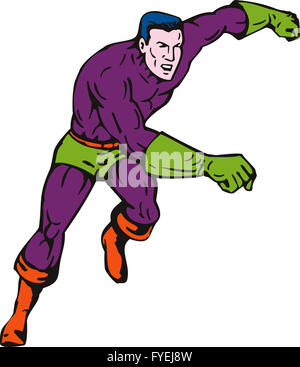 Illustration of superhero punching front full body front view isolated ...