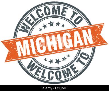 Welcome to Michigan stamp. Michigan round sign isolated on white ...
