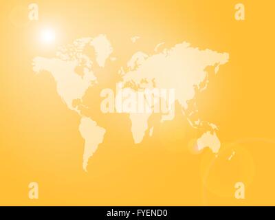 An orange illustration of a world map with lens flare Stock Photo - Alamy