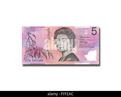 Australian five dollar note isolated against a white background Stock ...