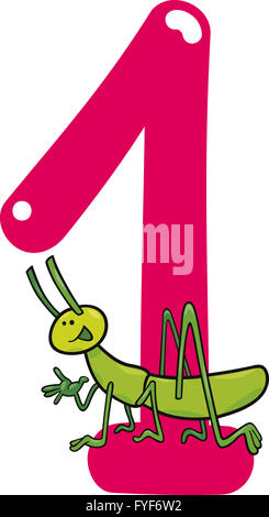 cartoon illustration with number one and grasshopper Stock Photo - Alamy