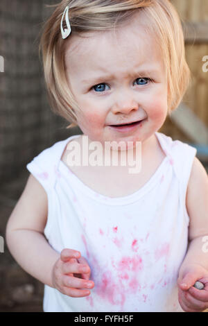 Close-up stained blue shirt collar a neutral background in a well-lit ...