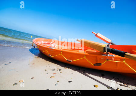 rescue orange boat for emergency at sea, maritime transport theme Stock ...