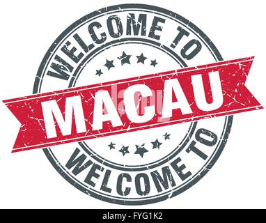 Welcome to Macau stamp. Macau round sign isolated on white background ...