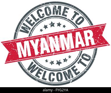 Welcome to Myanmar stamp. Myanmar round sign isolated on white ...