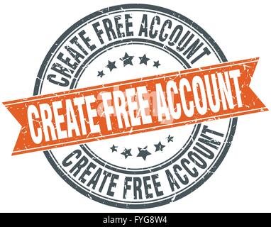 create free account round orange and gold label isolated on transparent ...