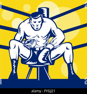 Boxer sitting on stool corner of boxing ring Stock Photo - Alamy
