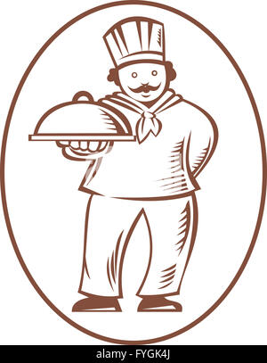 Illustration of a chef cook baker holding spatula and pan revolution ...
