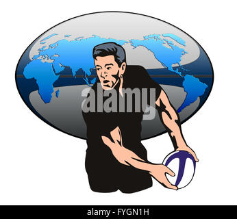 Rugby Player with rugby ball map design Stock Photo - Alamy