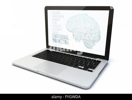 render of a 3d generated computer with neuromarketing website on the ...