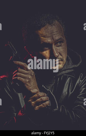 Confident retro style fashion man visiting tailor's workshop Stock ...