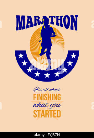 Marathon Runner Finishing Retro Poster Stock Photo - Alamy