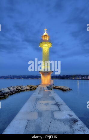 Geneva Lighthouse at night. Geneva, Switzerland Stock Photo - Alamy