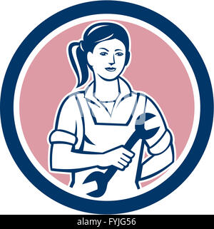 Tradesman Mechanic Spanner Circle Retro Stock Photo - Alamy