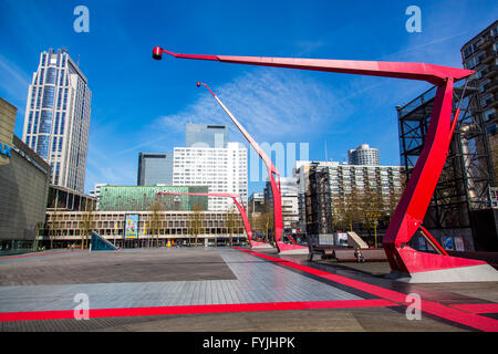 Downtown, Schouwburgplein, square in the city center, with various ...