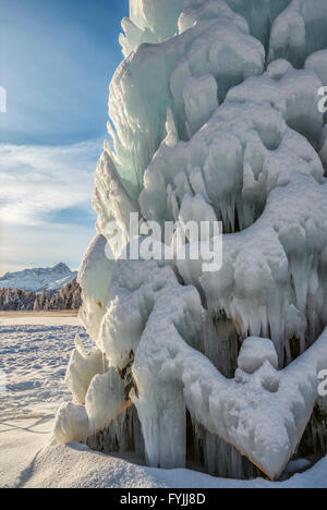 Frozen lake Lej da Staz at sunrise, St.Moritz, Switzerland Stock Photo ...