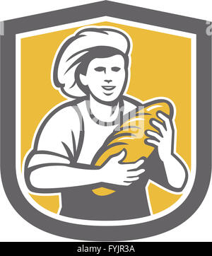 Female Baker Holding Bread Loaf Shield Stock Photo - Alamy
