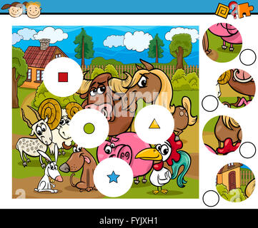match pieces game with cartoon farm animals Stock Photo - Alamy