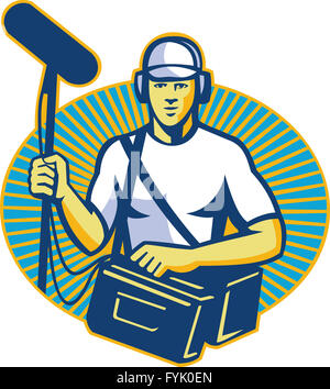 Illustration of a soundman film crew worker with headphone carrying bag ...