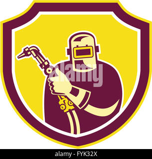 Welder Holding Welding Torch Shield Retro Stock Photo - Alamy
