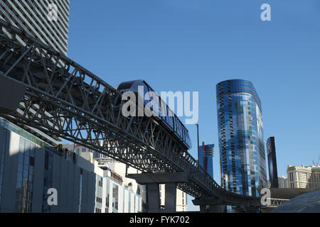 Las Vegas, Nevada. The ARIA Express Tram is on an elevated electric ...