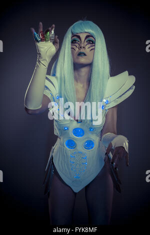 Futuristic concept with techno cyber woman isolated on white Stock ...