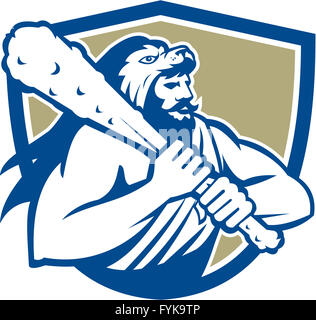 Roman hero and god Hercules with shield Retro Drawing Stock Photo - Alamy