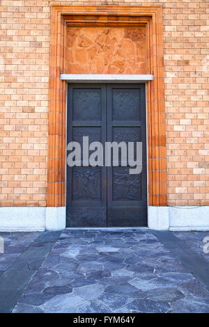 church in the vergiate closed brick tower sidewalk italy lombardy old ...