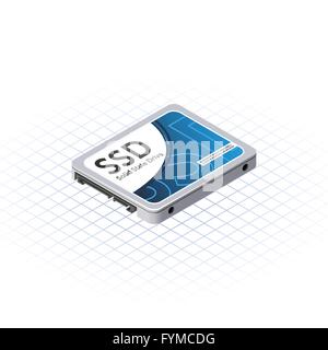 SSD isometric icon, Solid State Drive storage device. Information and ...
