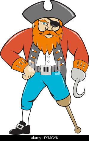 Illustration of a pirate captain hook standing with one wooden leg ...
