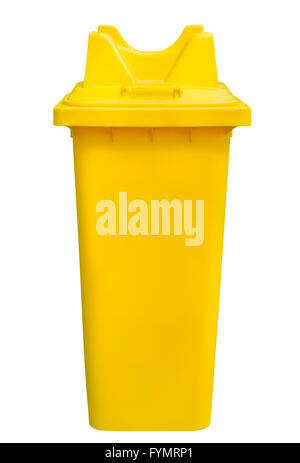 Plastic yellow trash can isolated on white background Stock Photo - Alamy