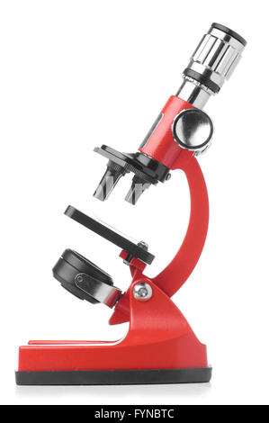 Side view of a microscope with red and black wires Stock Photo - Alamy
