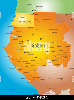 Silhouette map of the African country of Gabon isolated over a white ...