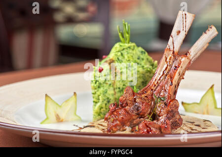 ribs calf with potato puree Stock Photo - Alamy