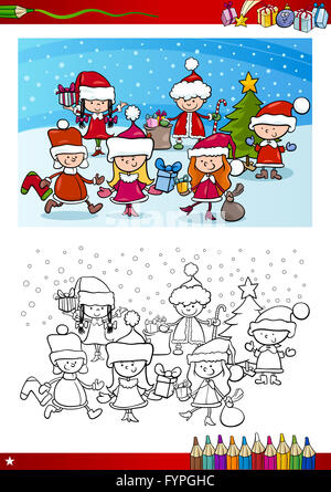 santa group coloring page Stock Photo - Alamy