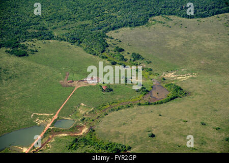 Aerial view, large scale clearing for pastures, Amazon Rainforest ...