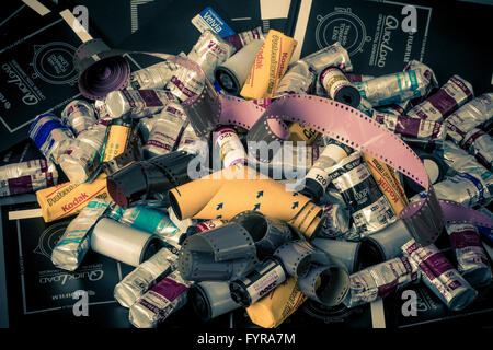 Lots of traditional photography film spools and reels in a pile Stock ...