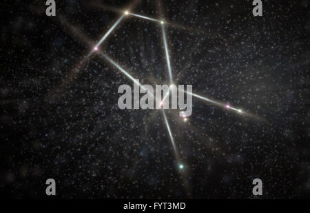 Orion greek hunter constellation 3D illustration with colorful stars ...