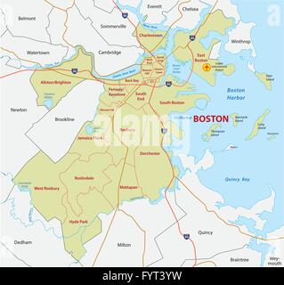 Streets of Boston, city map, Massachusetts, United States. Street map ...