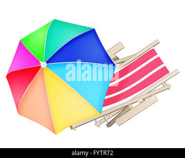 Blue striped beach umbrella for lounge zone on seashore isolated on ...