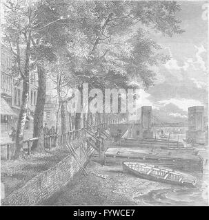 CHEYNE WALK AND CADOGAN PIER. London, UK, 19th century engraving Stock ...