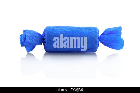Tasty candy in blue wrapper isolated on white Stock Photo - Alamy