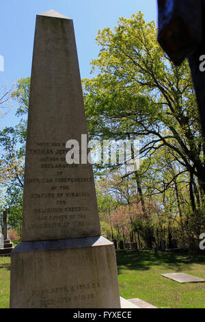 Thomas Jefferson's grave site at Monticello, home of Thomas Jefferson. Inscription reads "Here ...