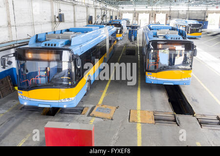 Trolley cars in a tram depot Stock Photo - Alamy