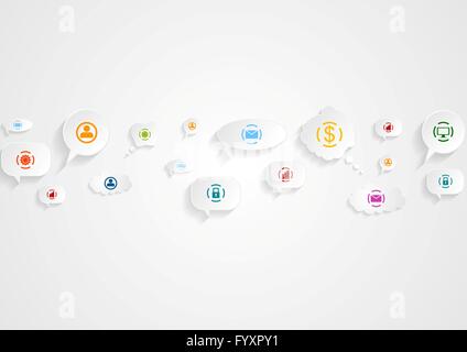 Light grey tech background with communication icons Stock Photo - Alamy