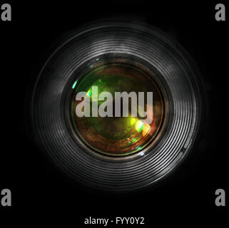 Photo DSLR camera or video lens close-up image on black background ...