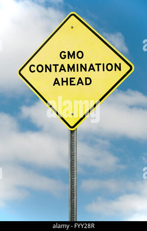 Roadsign warning that there is GMO contamination ahead Stock Photo - Alamy